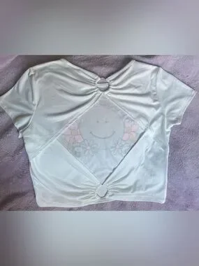Ruby & Lace | Tops | Y2k Open Back Baby Tee Good Vibes Smiley Graphics ...